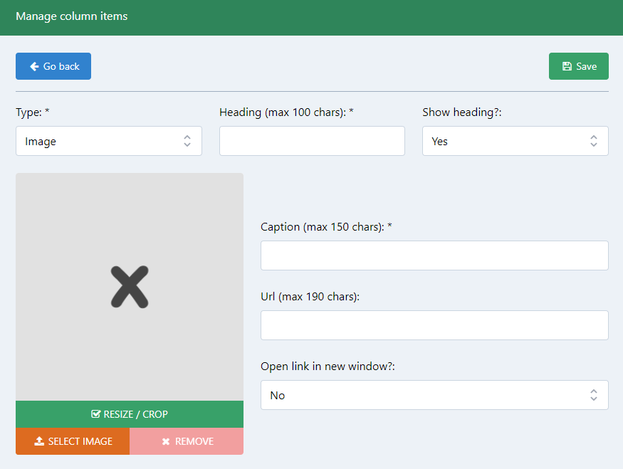 Creating & Managing Column Items: Image